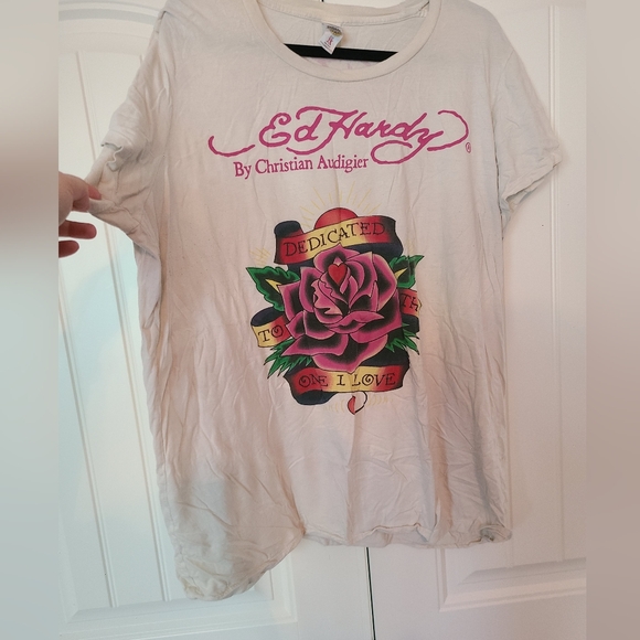 Ed Hardy | Tops | Ed Hardy White Tee With Pink And Red Rose Design ...